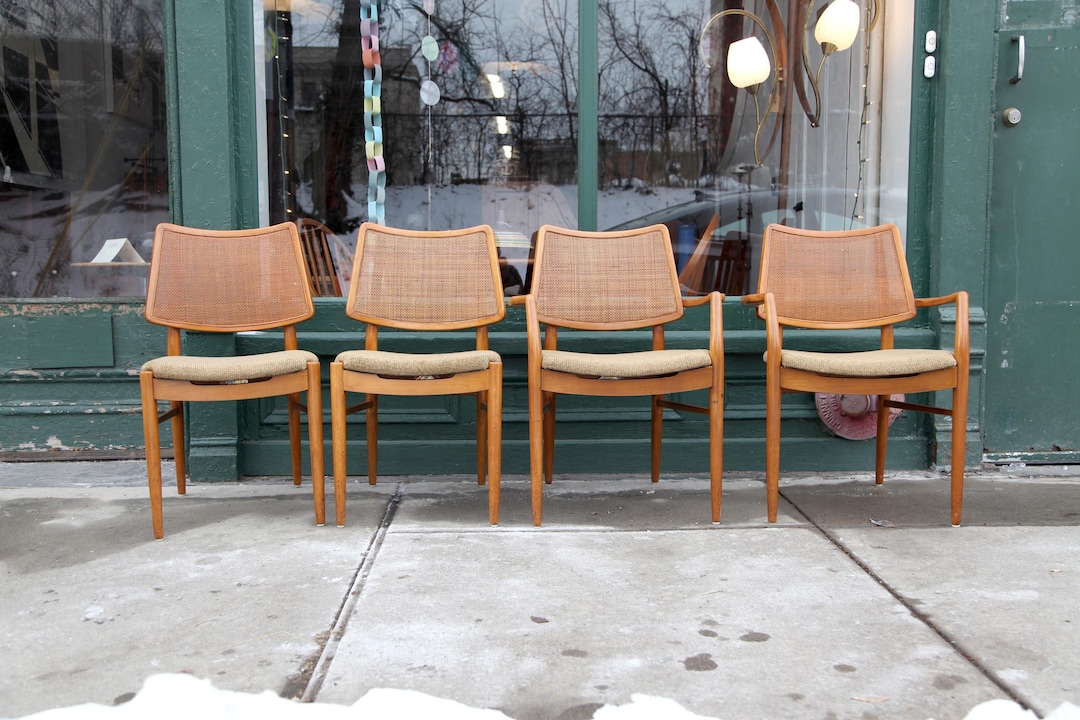 Vintage MCM 50's Set of 4 Dining Chairs With Caned Back by Erno Fabry ...