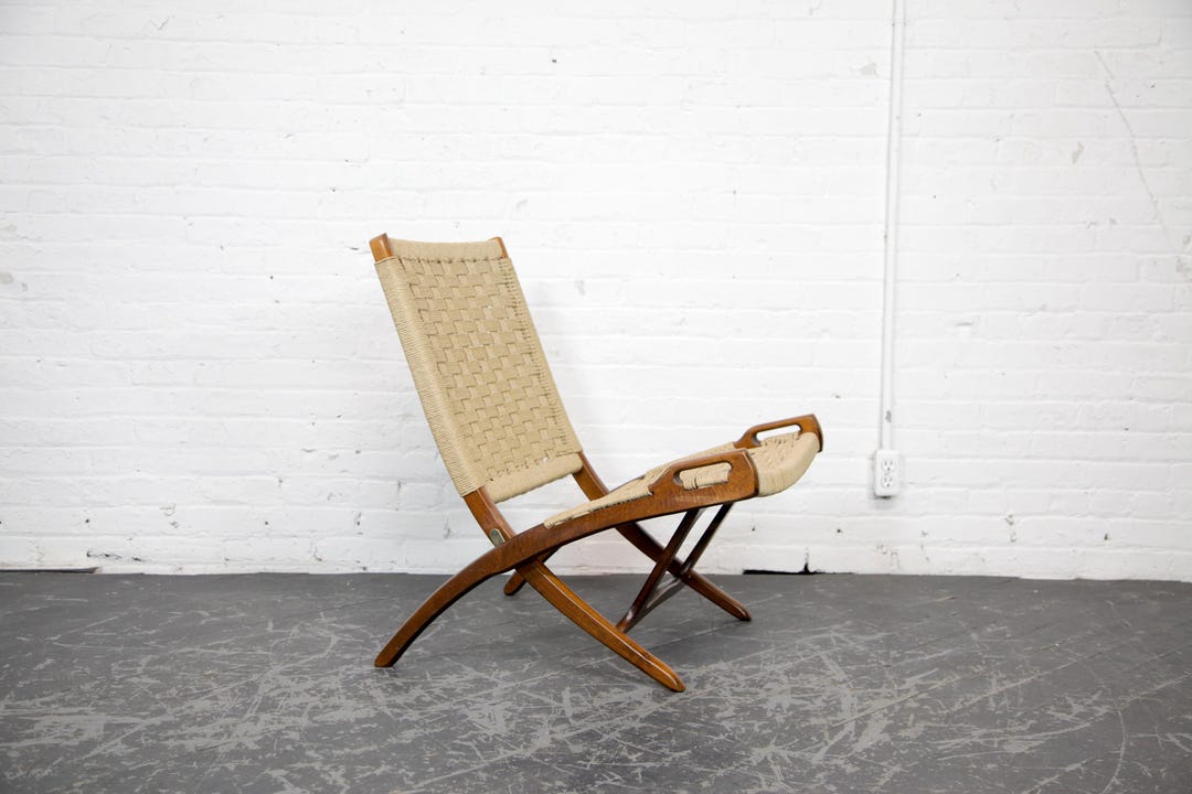 Vintage MCM 80's Hans Wegner Style Rope Folding Lounge Chair 02 | Free ...