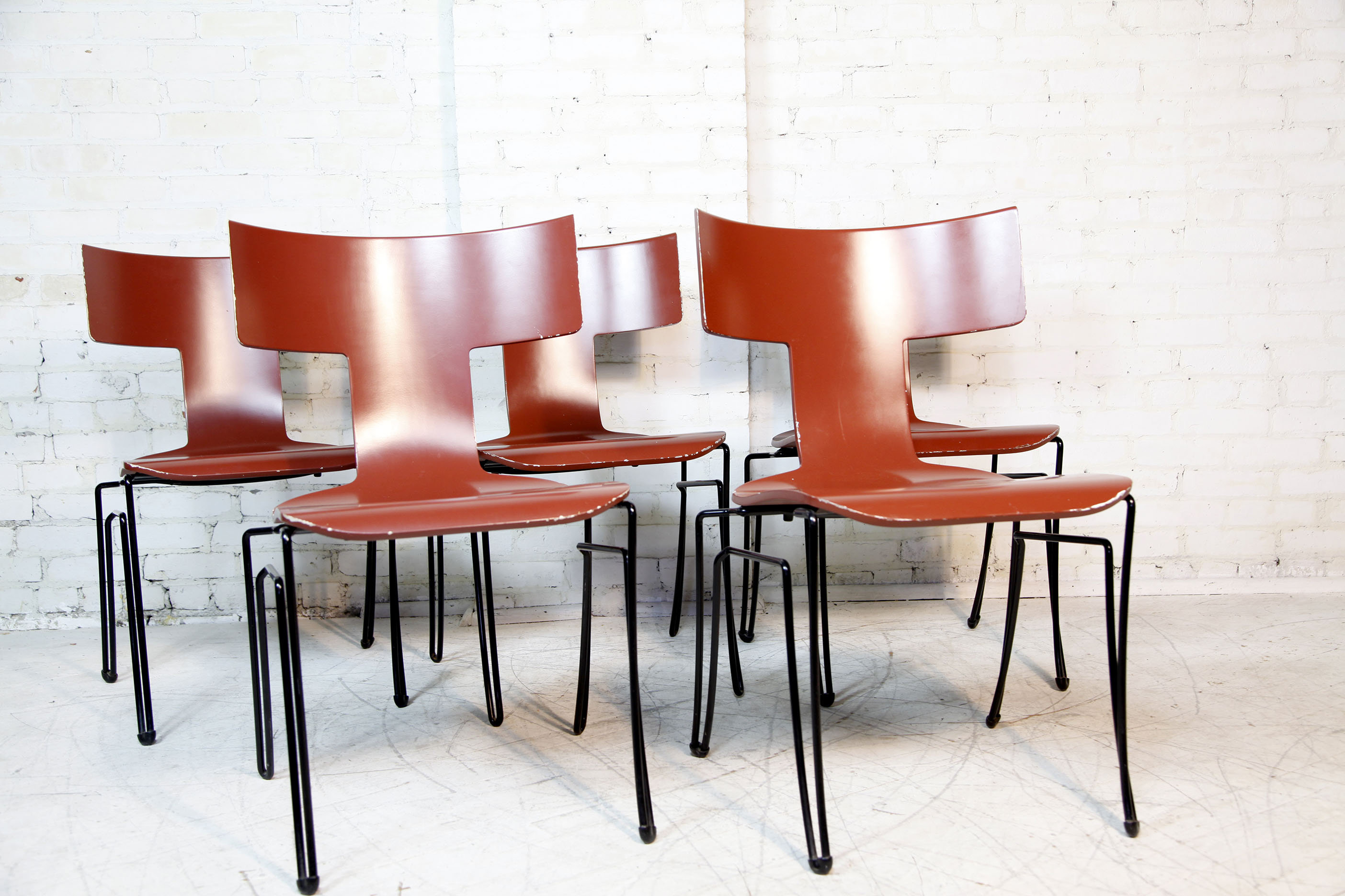 Vintage Mid century modern set of 5 atomic stackable chairs by DONGHIA Anziano Free delivery in NYC and Hudson Valley areas Etsy