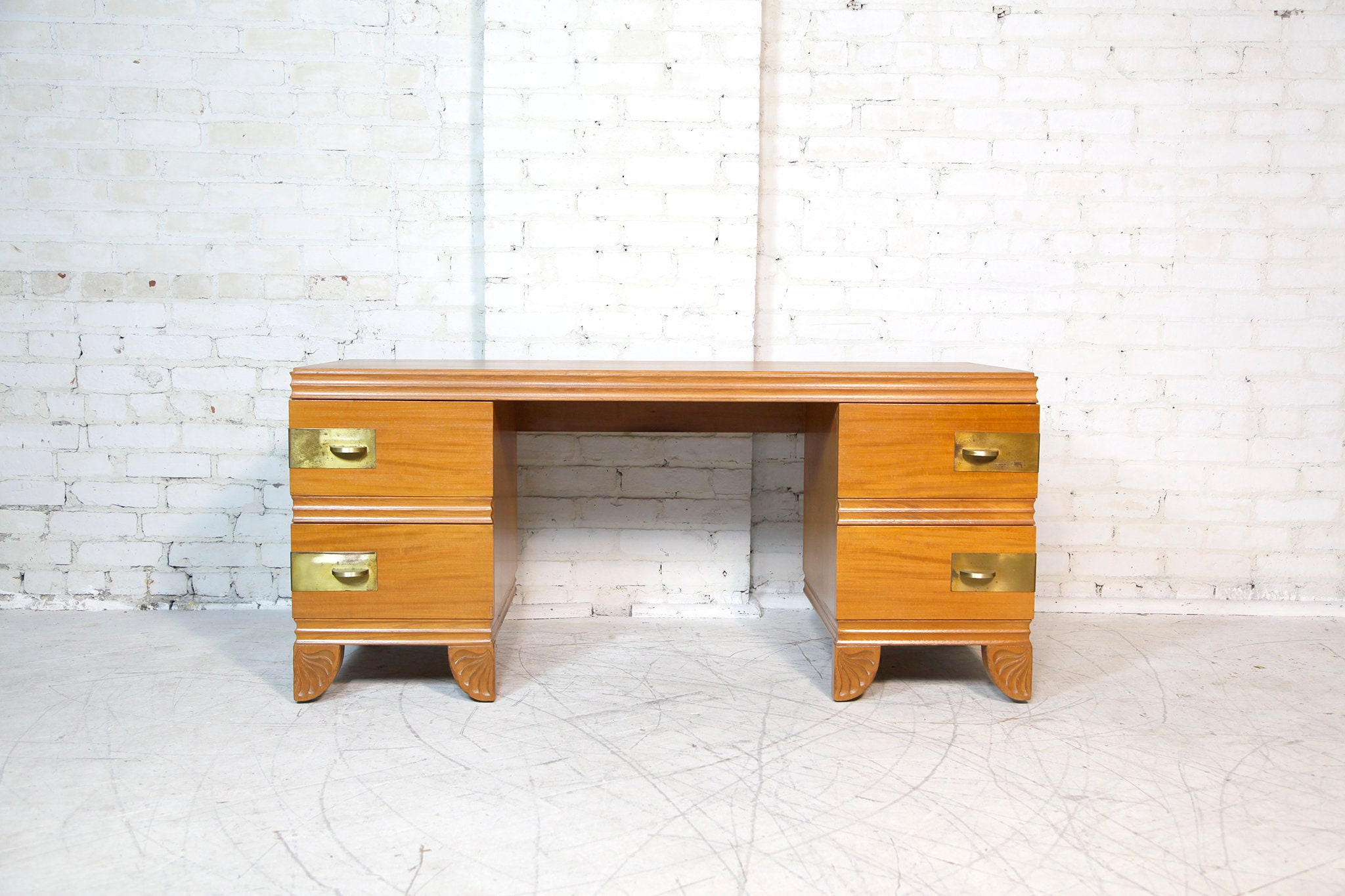 Vintage Mcm / Art Deco Style Vanity With Brass Handles and - Etsy