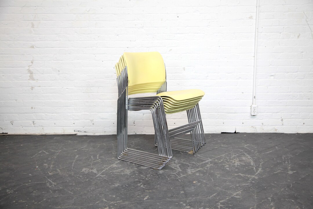 Vintage MCM GF 40/4 David Rowland Metal Yellow Stacking Chairs 1975 ...