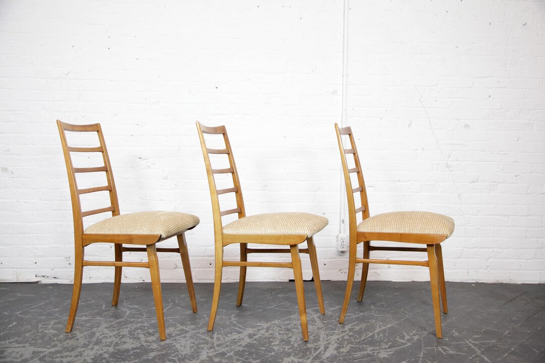 Vintage MCM Set of 3 Tall Ladder Back Dining Chairs by Fabeo West ...