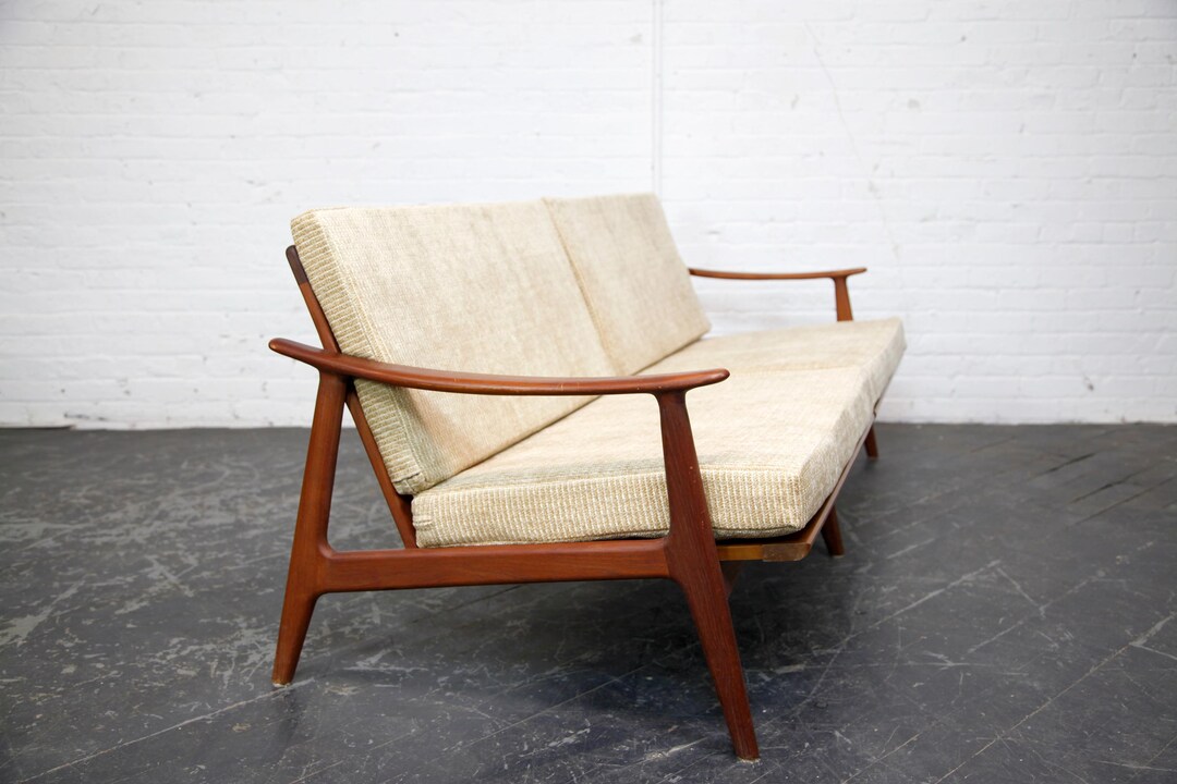 Vintage MCM Scandinavian 80's Wood Frame Spindle Back Sofa Made in ...