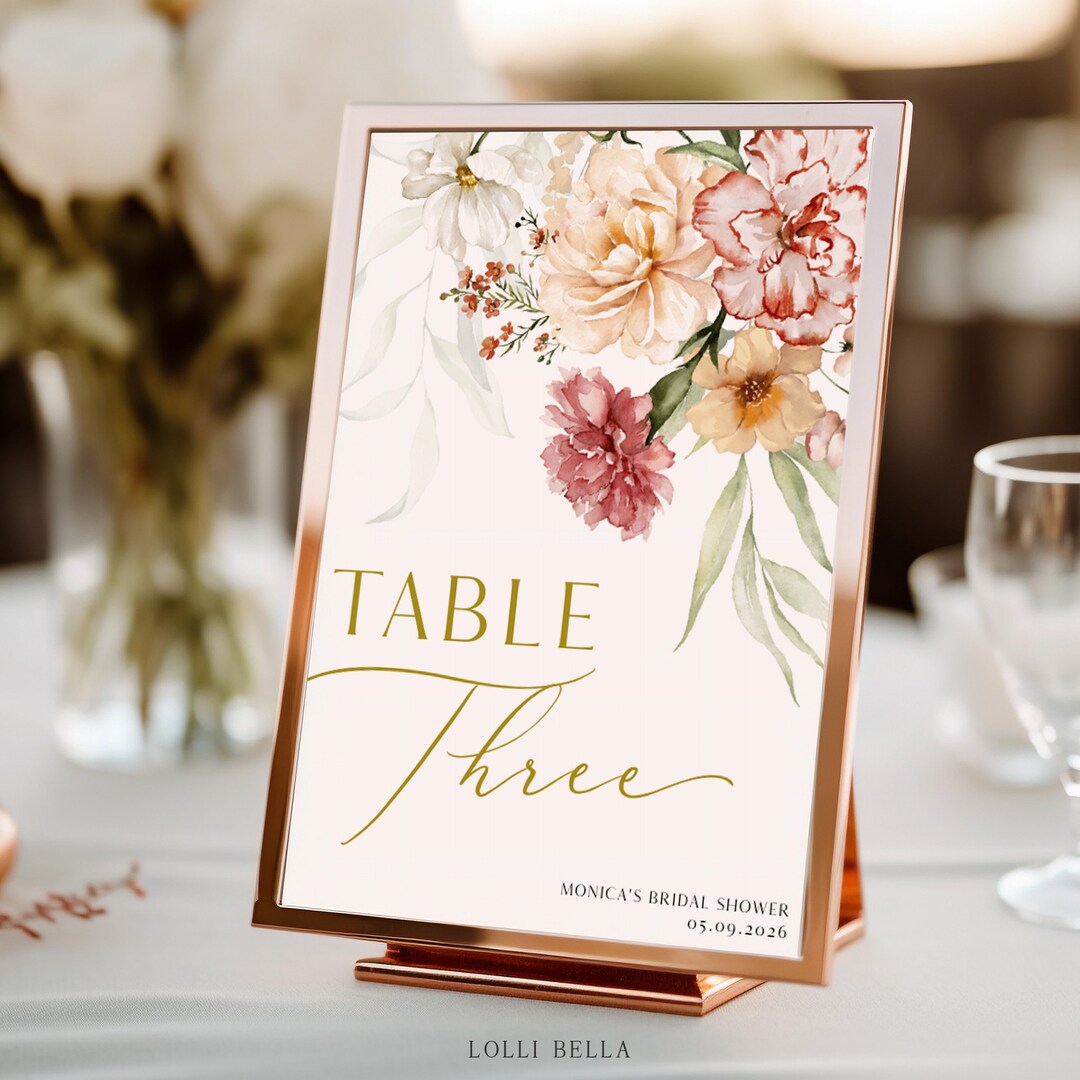 Wildflower Bridal Shower Table Number Template, Garden Party Theme ...