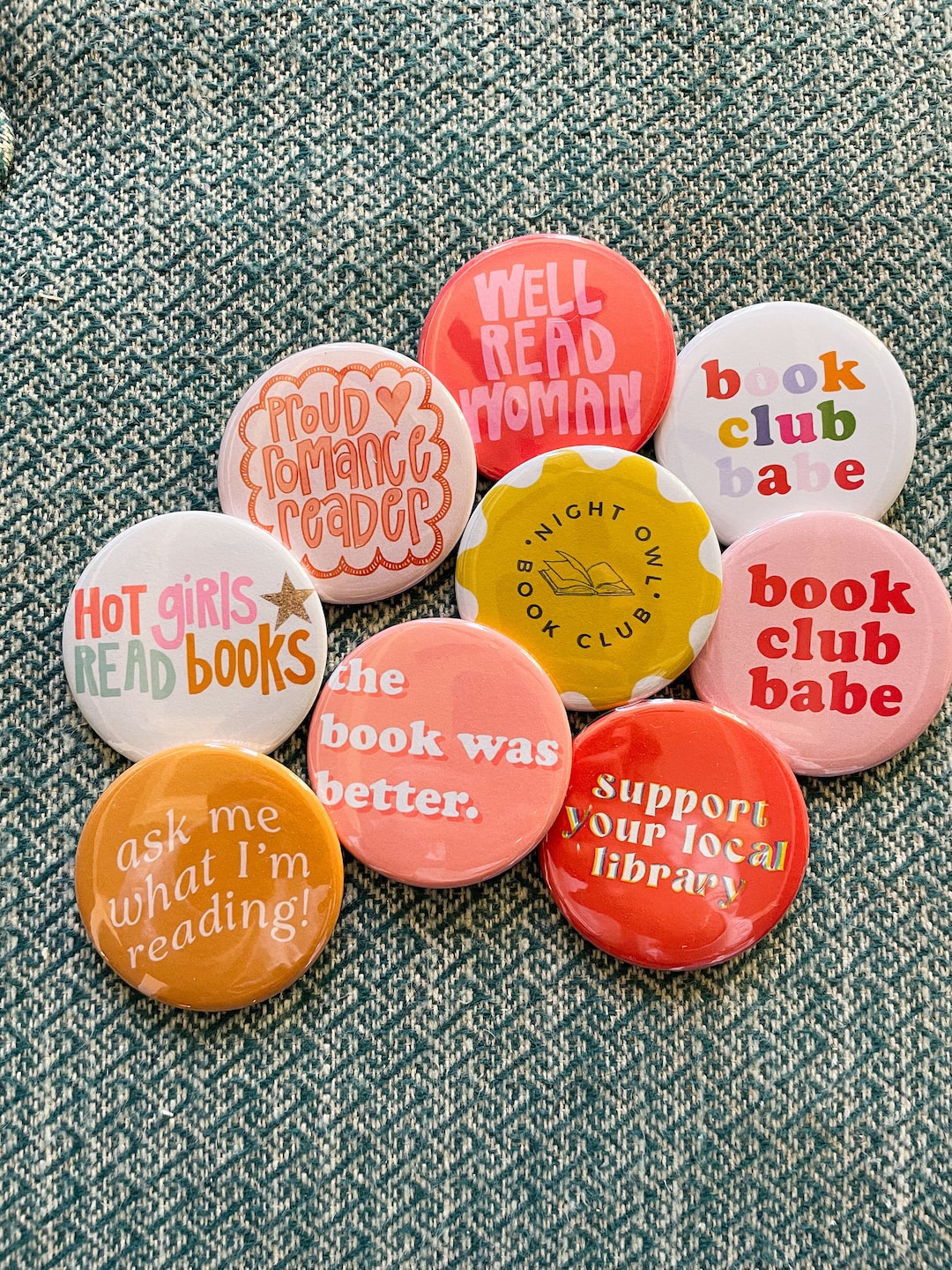 Bookish Pinback Buttons Collection - Etsy
