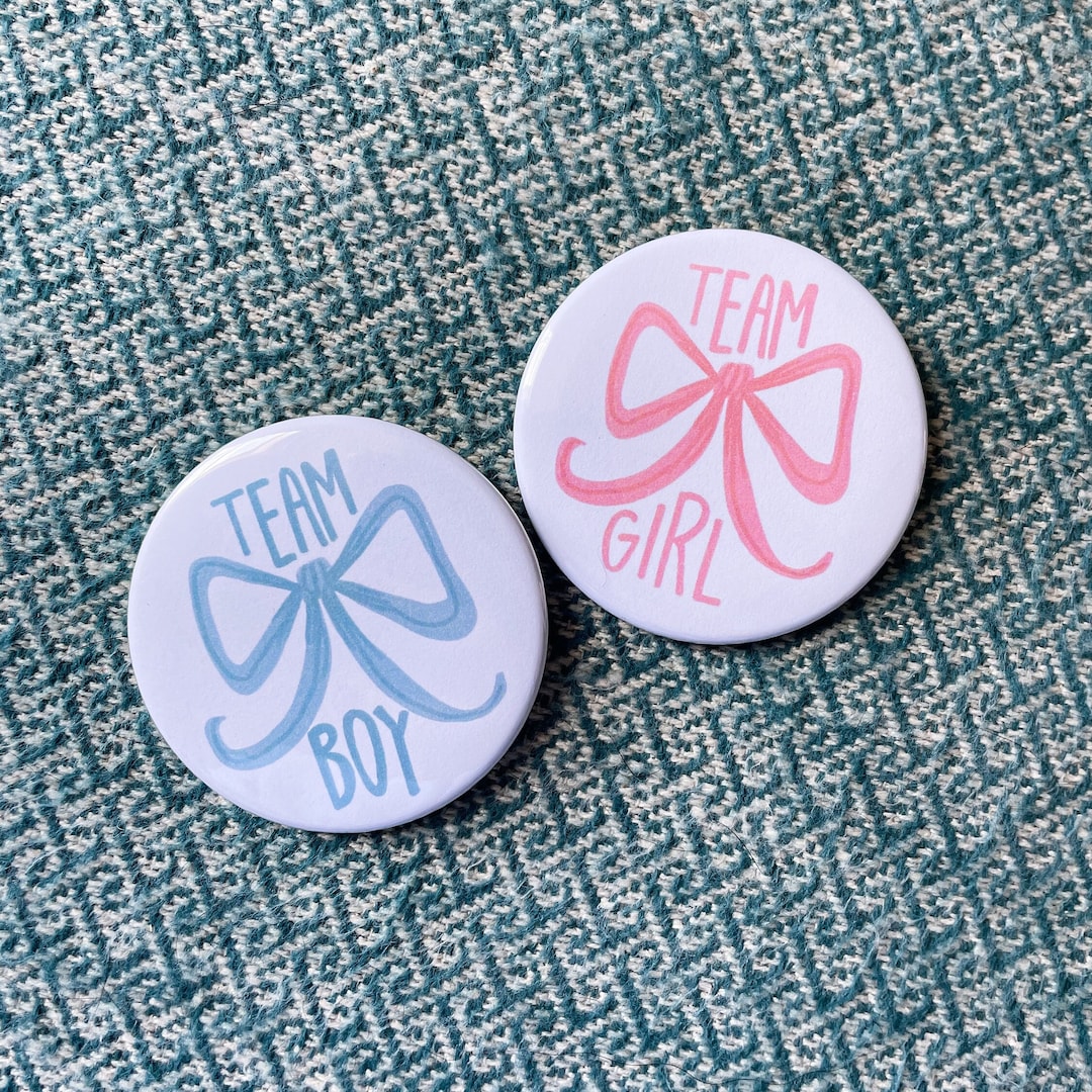 Gender Reveal Party Pinback Buttons | Team Boy or Team Girl | Bow ...