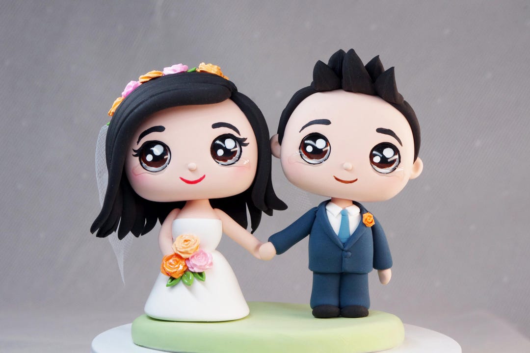 Wedding Cake Topper Chibi | Kawaii Bride and Groom Cake Topper ...