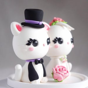 Cat Wedding Cake Topper Bride and Groom | Two White Cats Cake Topper ...