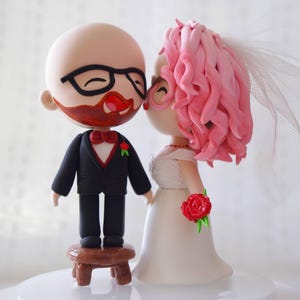 Custom Wedding Cake Topper Funny: Short Groom, Tall Bride and Pets ...