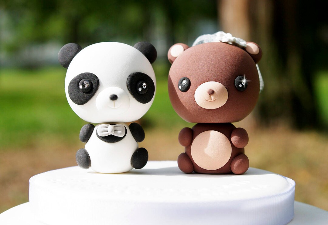 Bear and Panda Wedding Cake Topper Bride and Groom / Cute Figurine ...