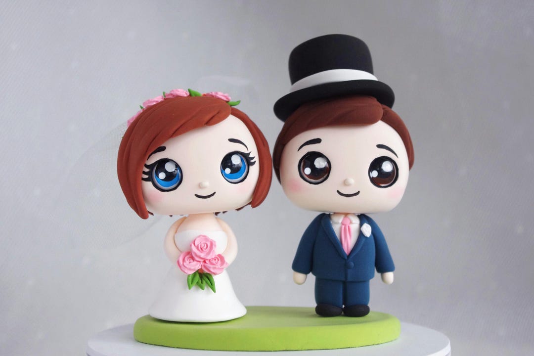 Chibi Bride and Groom Wedding Cake Topper: Handmade Clay Figurine - Etsy