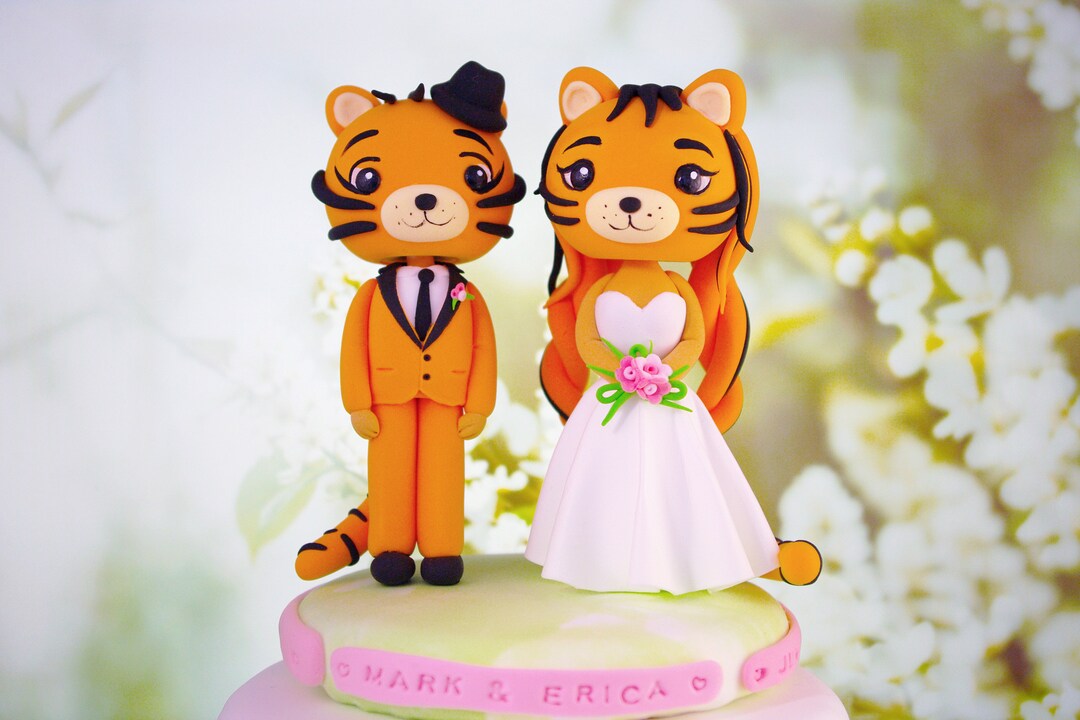 Handmade Tiger Bride and Groom Wedding Cake Topper: Anthropomorphic ...