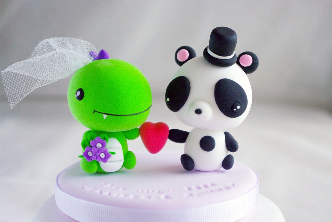 Dinosaur and Panda Wedding Cake Topper | Animal Wedding Cake Topper ...