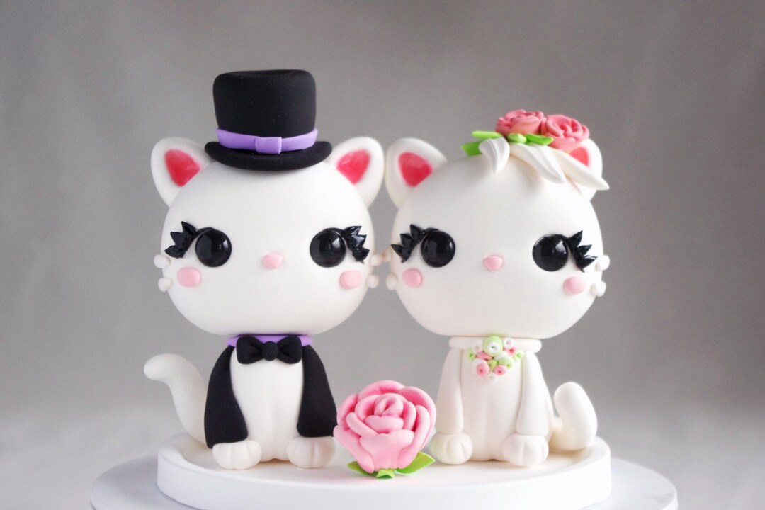Cat Wedding Cake Topper Bride and Groom | Two White Cats Cake Topper ...