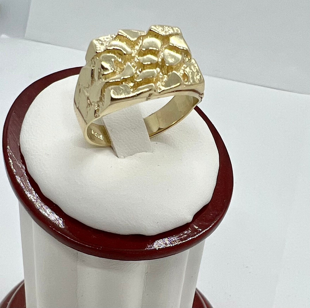 Men's Nugget Style Textured Ring 10K Real Gold 12mm Top Size 9, 10, 11 ...