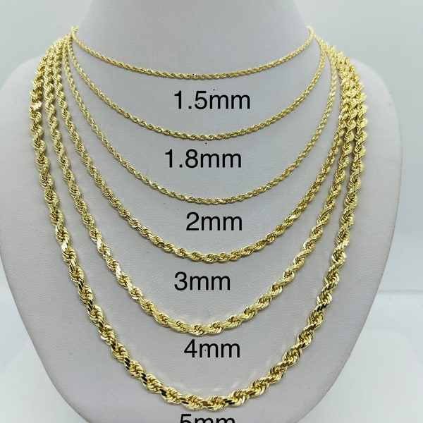 14k Diamond Cut Solid Rope Chain - Etsy