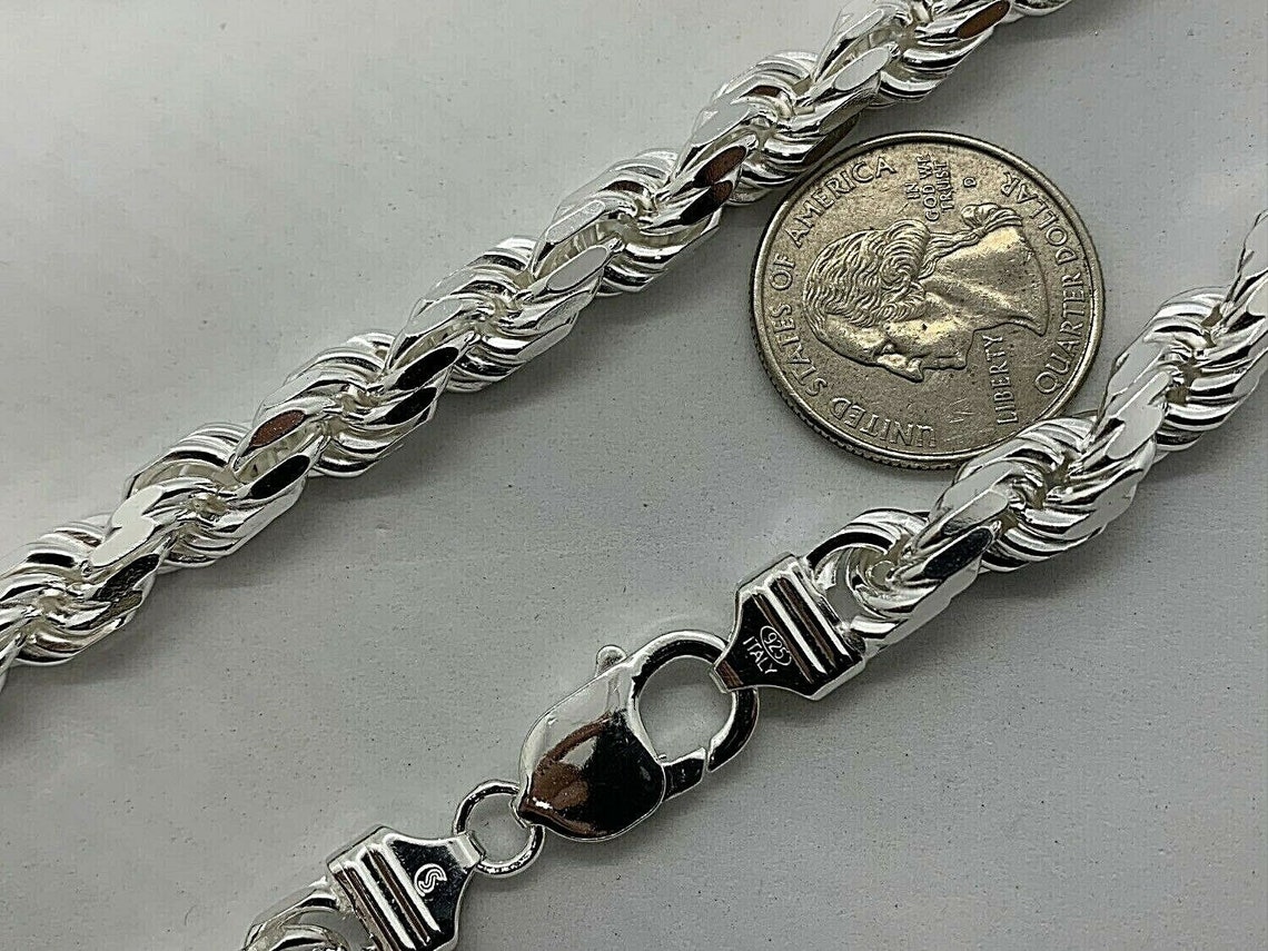 8mm Men's Solid 925 Sterling Silver Handmade Rope Bracelet - Etsy