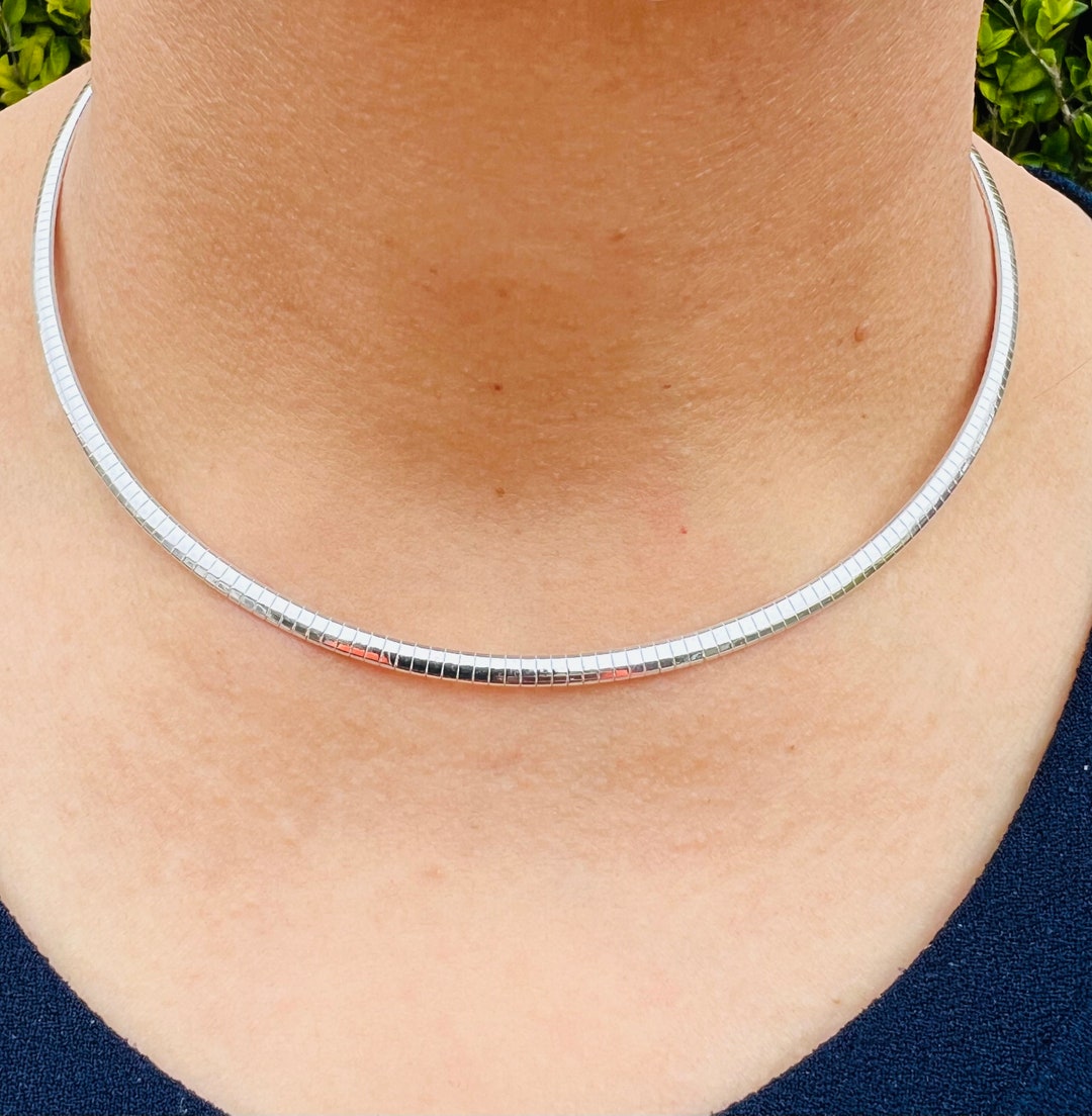 3mm 925 Sterling Silver Omega Necklace Domed 16" 18" 20" , Fancy ...