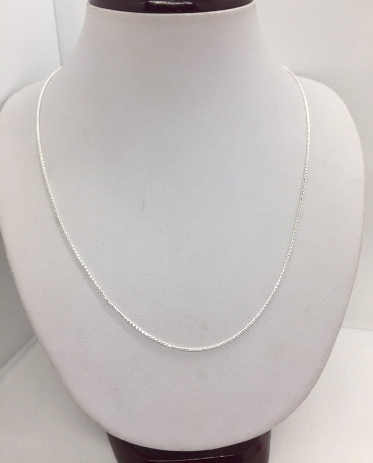 Sterling Silver 925 Rounded Box Chain Women's Necklace 1mm 16