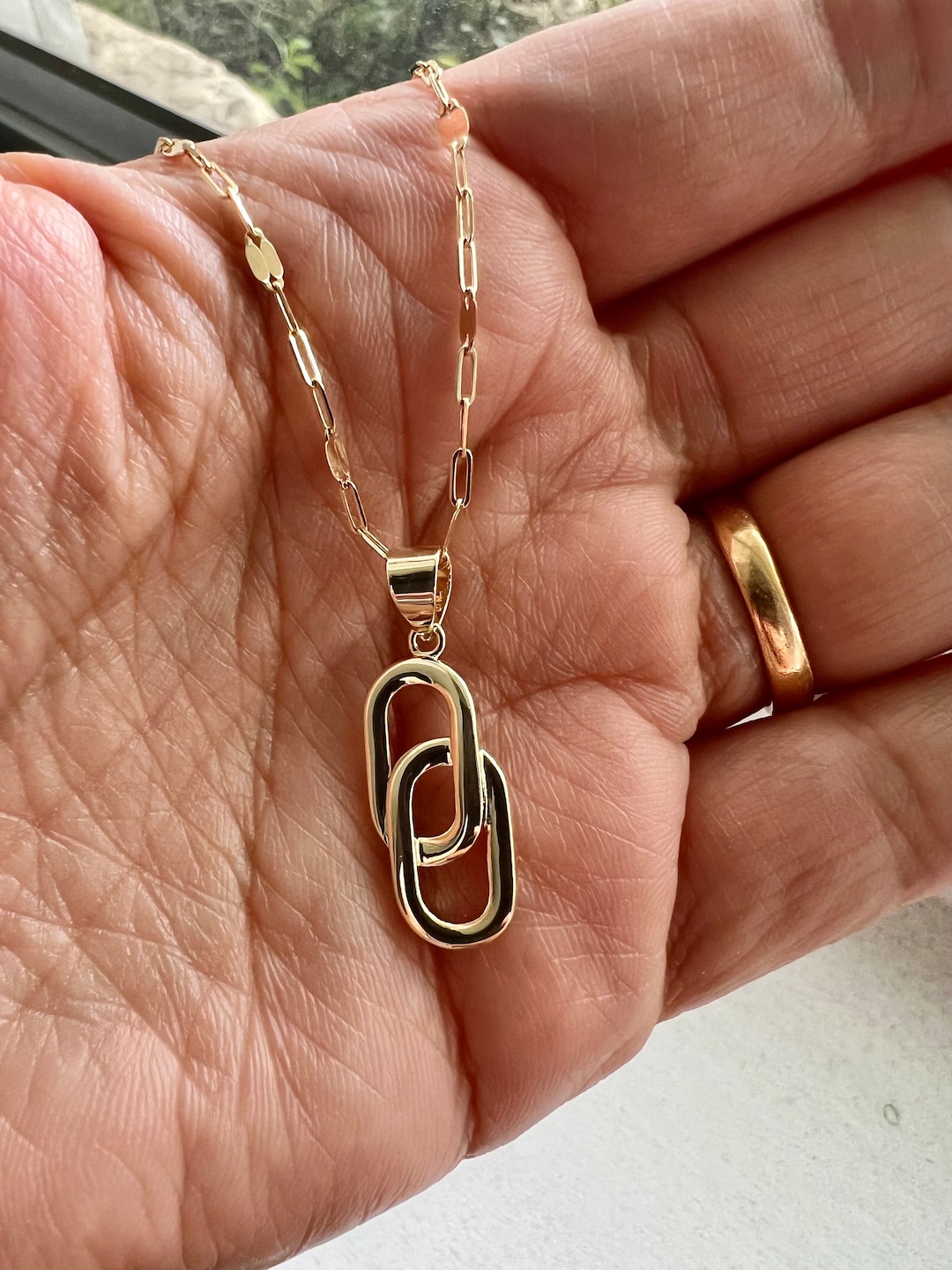 14k Solid Gold Paperclip Pendant With Paper Clip Necklace 16''-20 ...