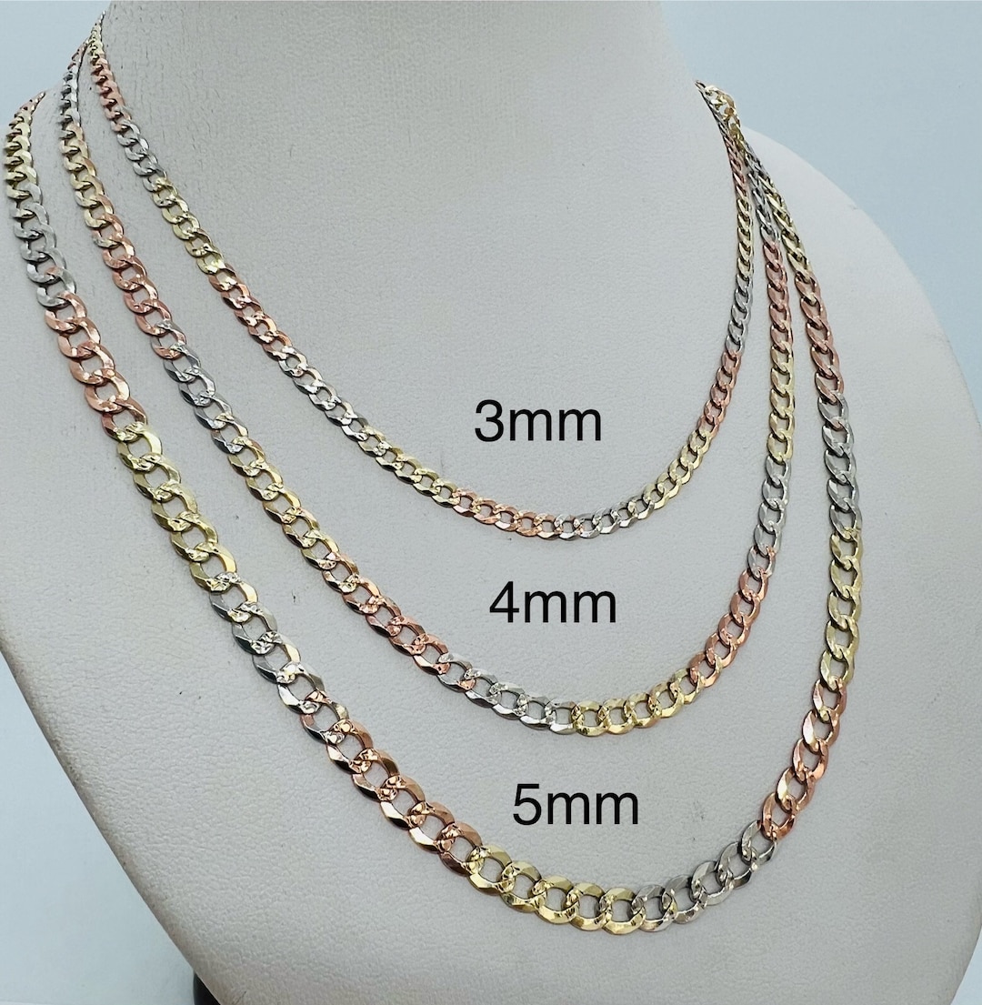14k Solid Gold Tricolor Cuban Link Chain Women's Men's Diamond Cut ...