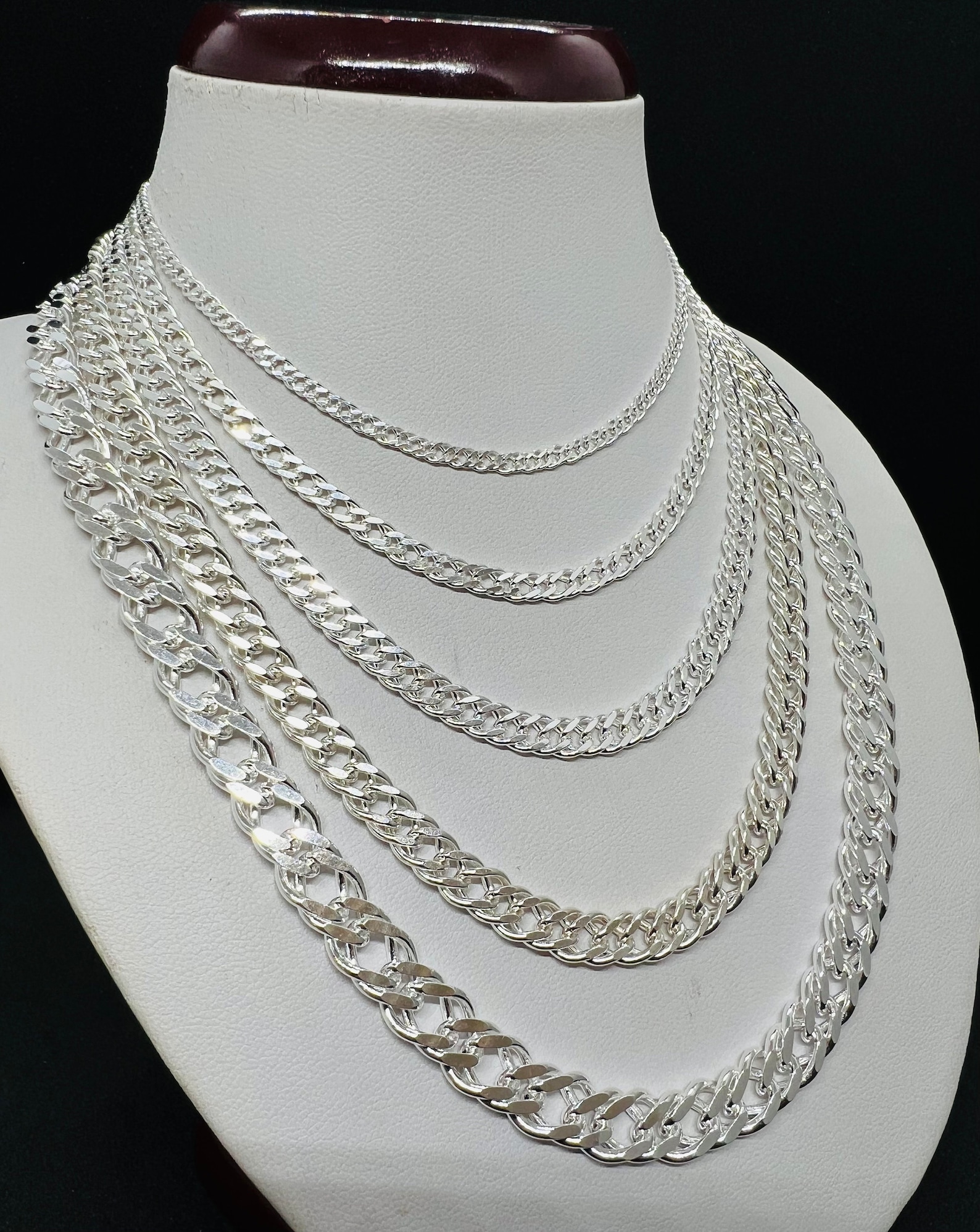 Sterling Silver Double Cuban Link Chain Necklace – Women's Men's ...