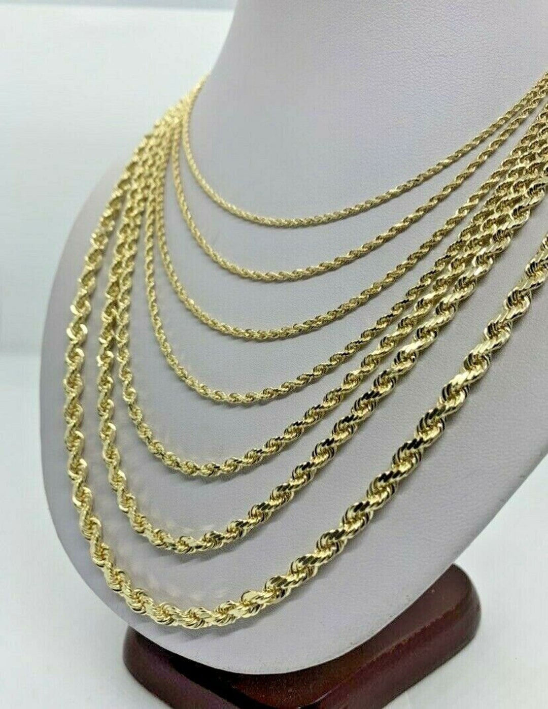 10K Diamond Cut Solid Gold Rope Chain Necklace Men's Women's 1.5mm-5mm ...