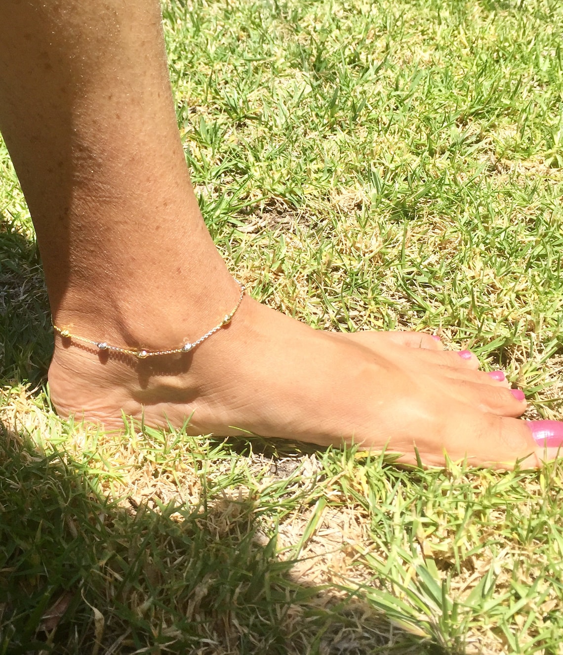 925 Sterling Silver Ankle Bracelet Women's Tri Color Gold Plated Anklet ...