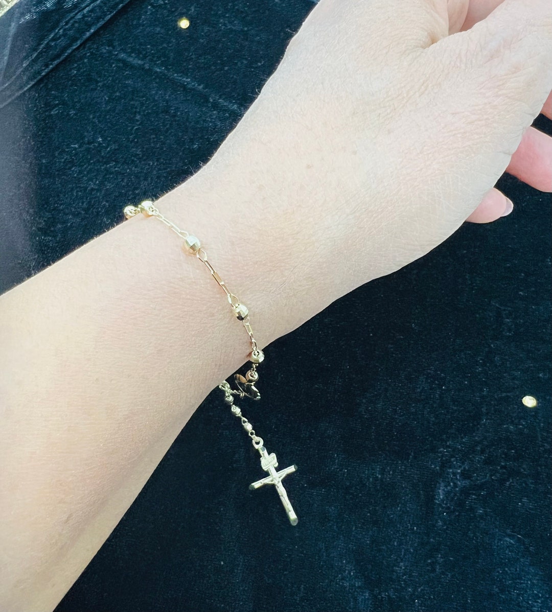 14k Solid Gold Rosary Bracelets for Women and Girls 2.5mm Beads 6.5 7 ...