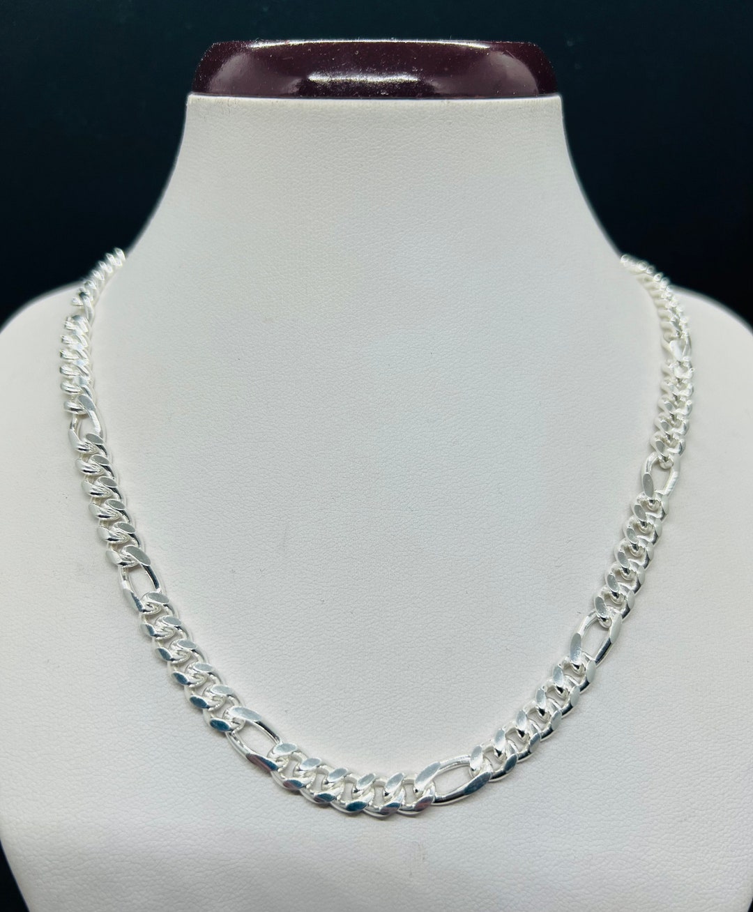 925 Sterling Silver Solid 6mm 5+1 Figaro Cuban Link Chain Men's ...