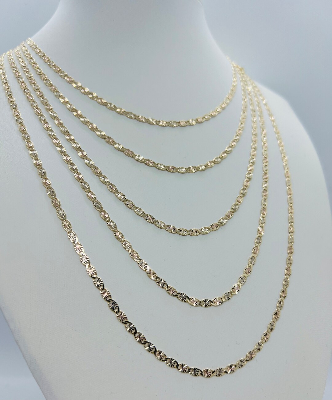 14k Two Tone Gold Chain Valentino Diamond Cut Women's Necklace 3mm 16 ...