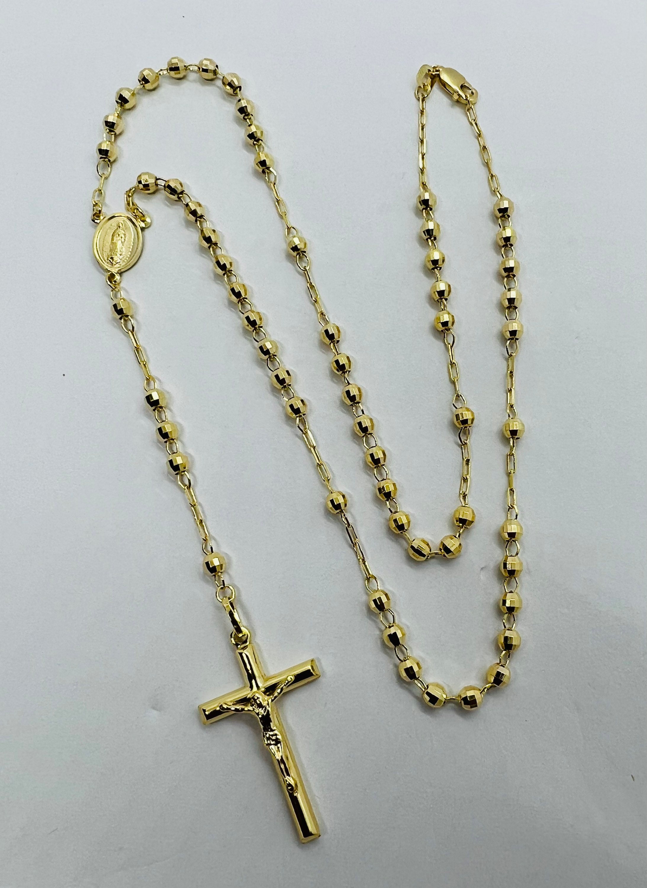 14k Solid Gold Rosary Necklace Crucifix Bead Cross Chain - Etsy