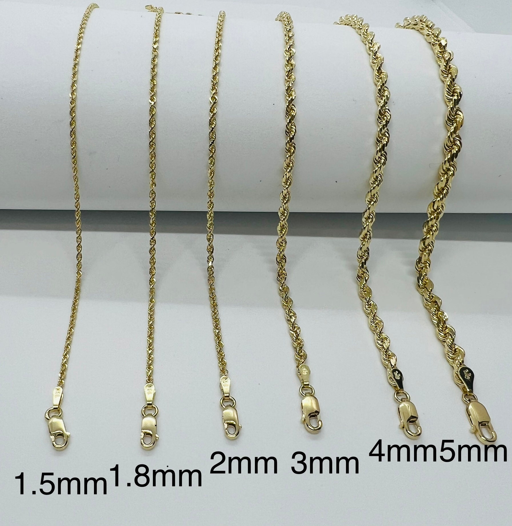 14k Gold Solid Rope Chain Necklace Diamond Cut Men's Women's 1.5mm ...