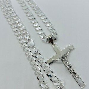 Large Crucifix 925 Sterling Silver With Cuban Curb Link Cross Necklace ...