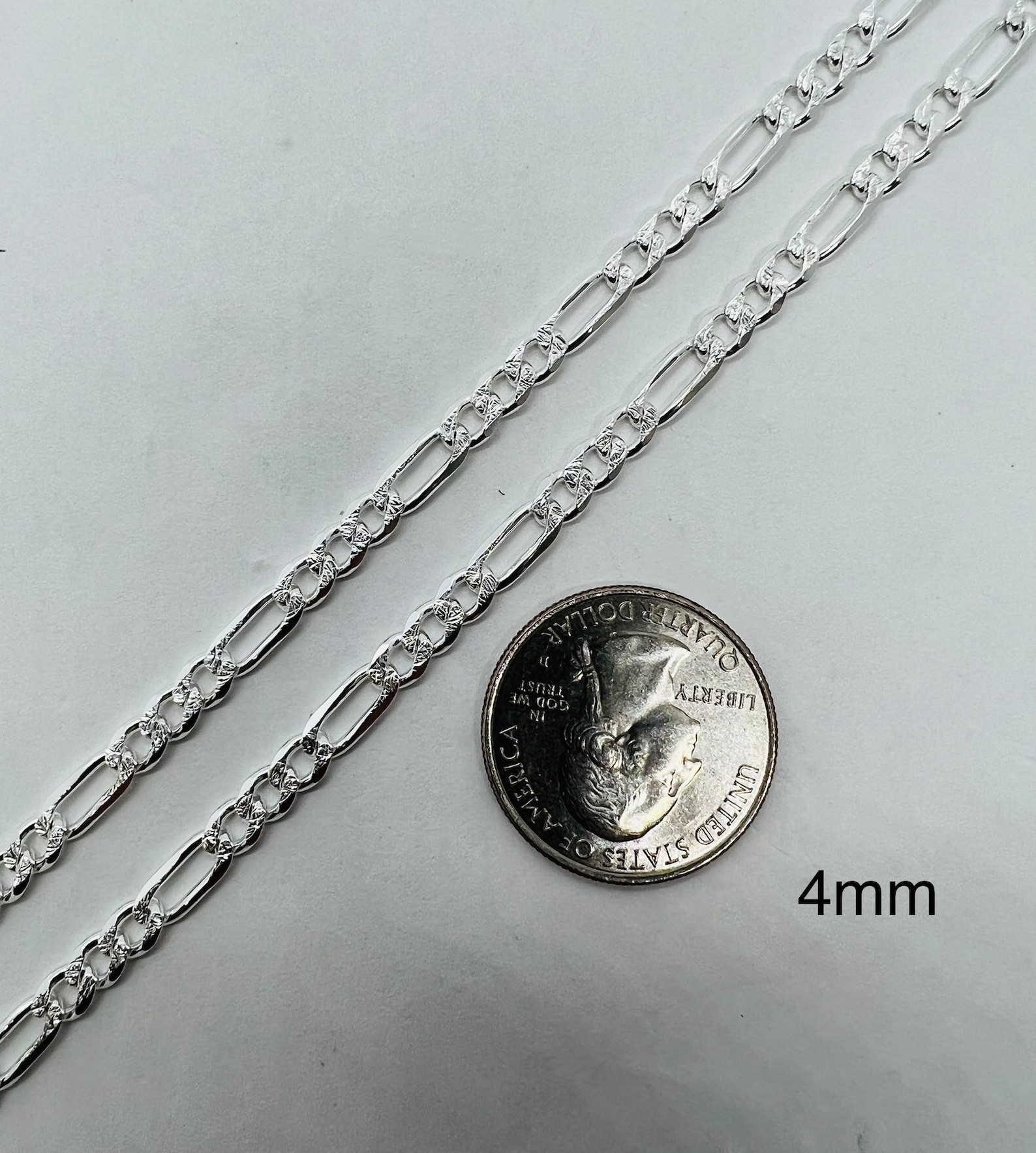 925 Silver Solid Figaro Link Necklace Diamond Cut Men's Women's Chain ...