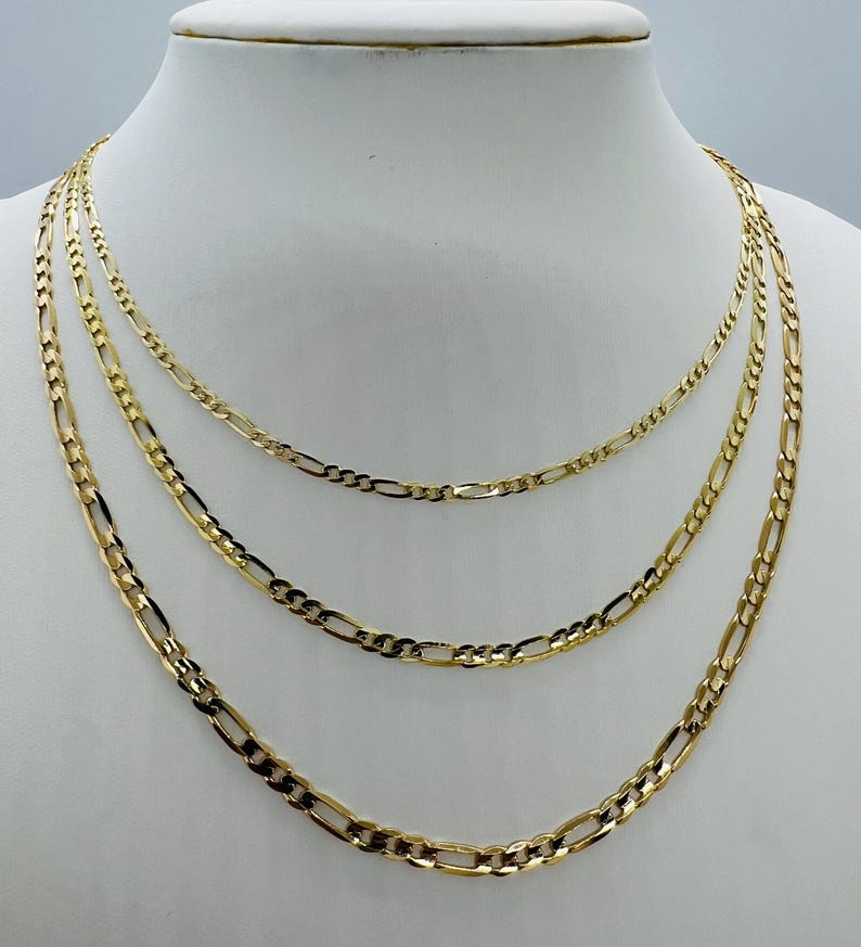 10k Solid Gold Men's Women's Figaro Link Chain Necklace 2.2mm - 3.9mm ...
