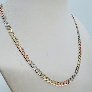 14k Solid Gold Tricolor Cuban Link Chain Women's Men's Diamond Cut ...