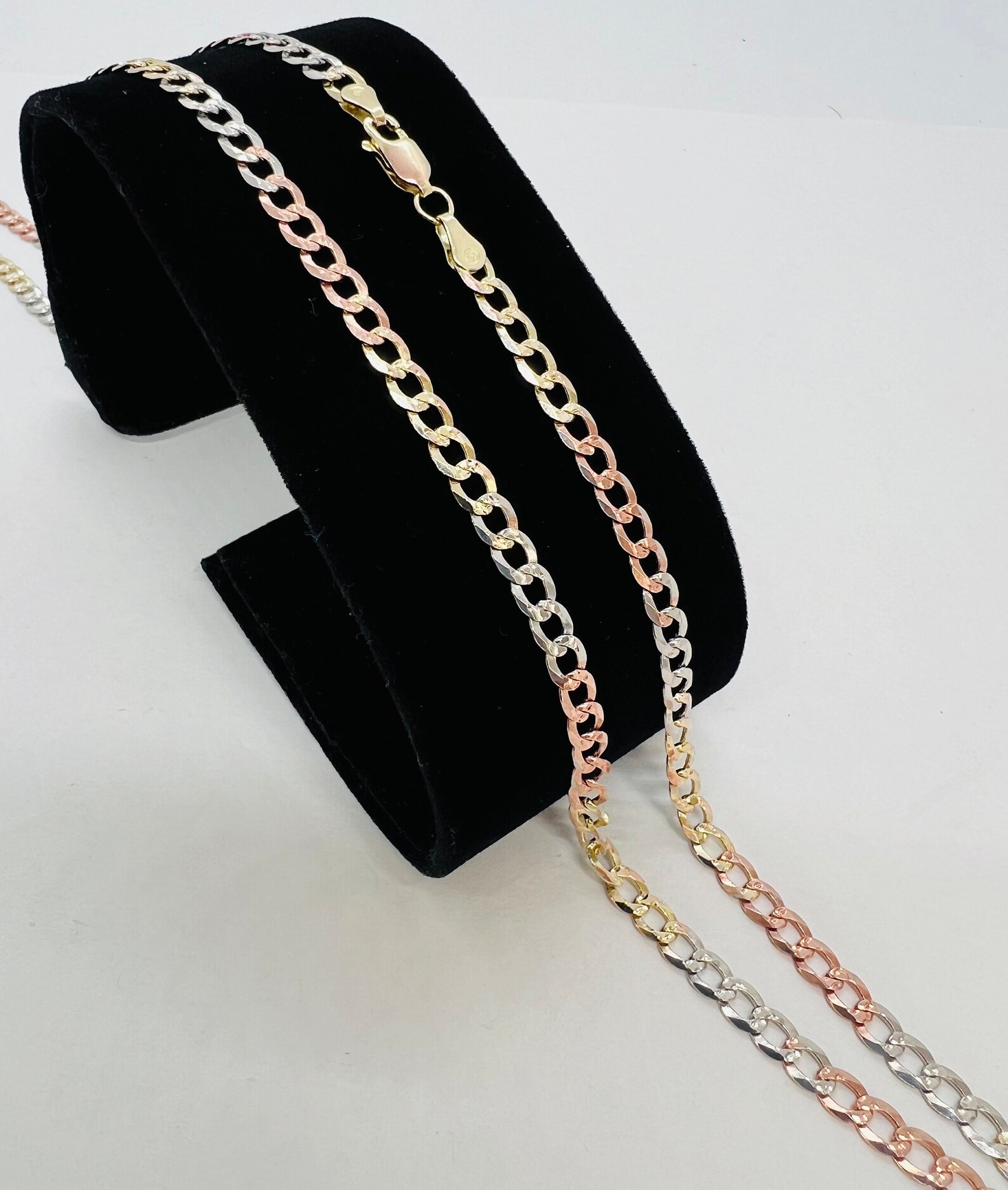 14k Solid Gold Tricolor Cuban Link Chain Women's Men's Diamond Cut ...
