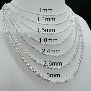 925 Sterling Silver Rope Chains Men's Women's 1mm-3mm 16"-30" CUSTOM ...