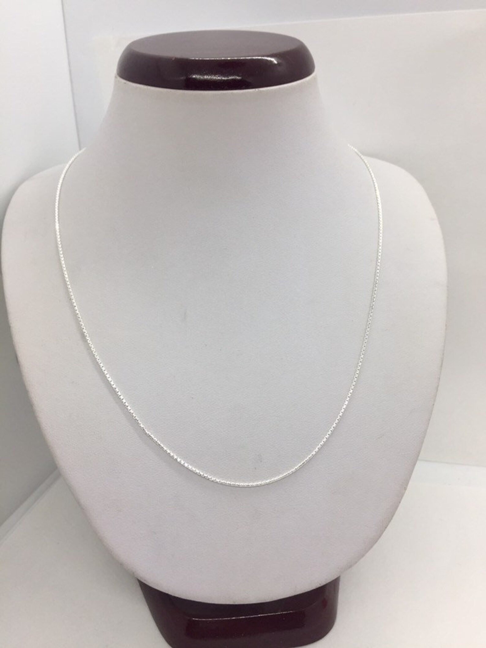 Sterling Silver 925 Rounded Box Chain Women's Necklace 1mm 16