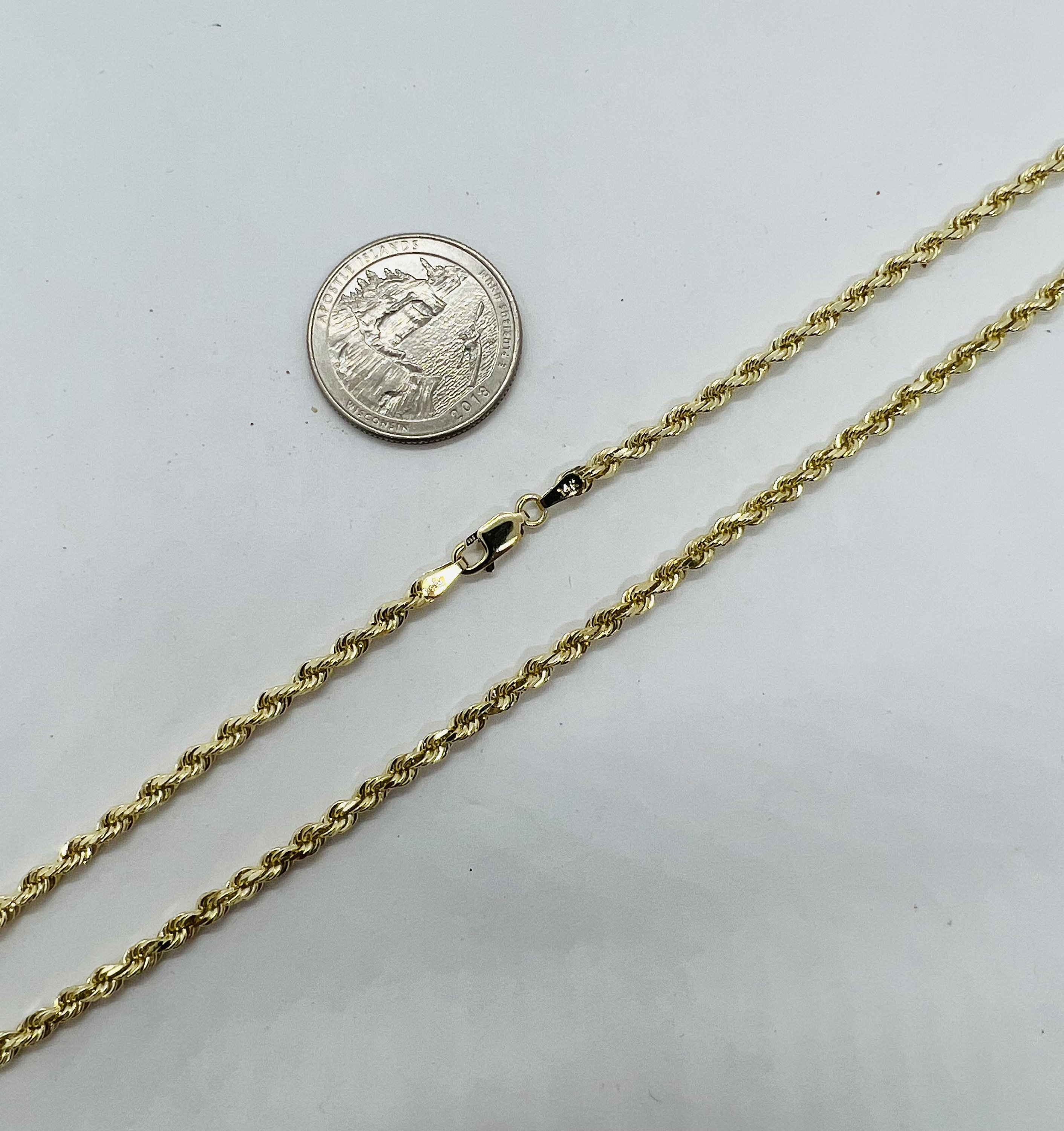 14k Gold Solid Rope Chain Necklace Diamond Cut Men's - Etsy