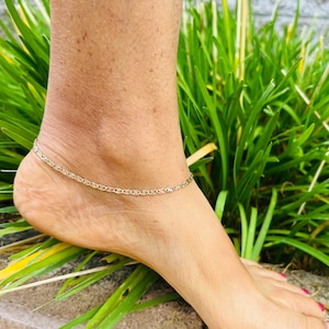 14k Solid Gold Anklet Women's Ankle Bracelet Valentino Link Diamond Cut ...