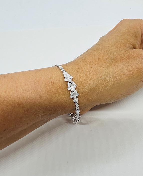 925 Sterling Silver Hawaiian plumeria flower bracelet Women s flower jewelry 7 Gift for mom Etsy