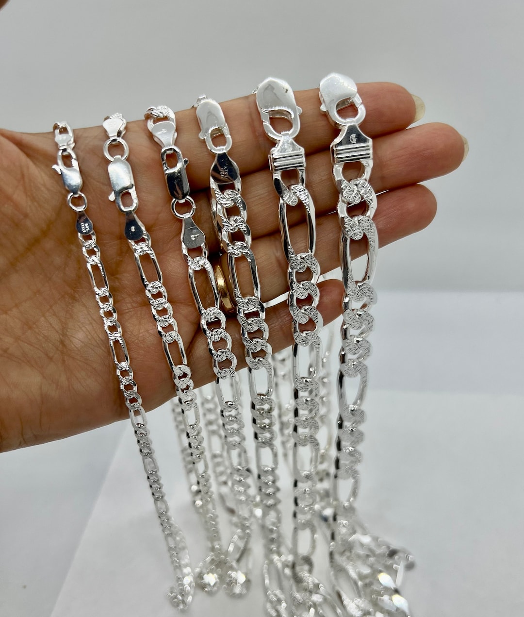 925 Sterling Silver Diamond Cut Figaro Link Chain – Men's or Women's - Etsy