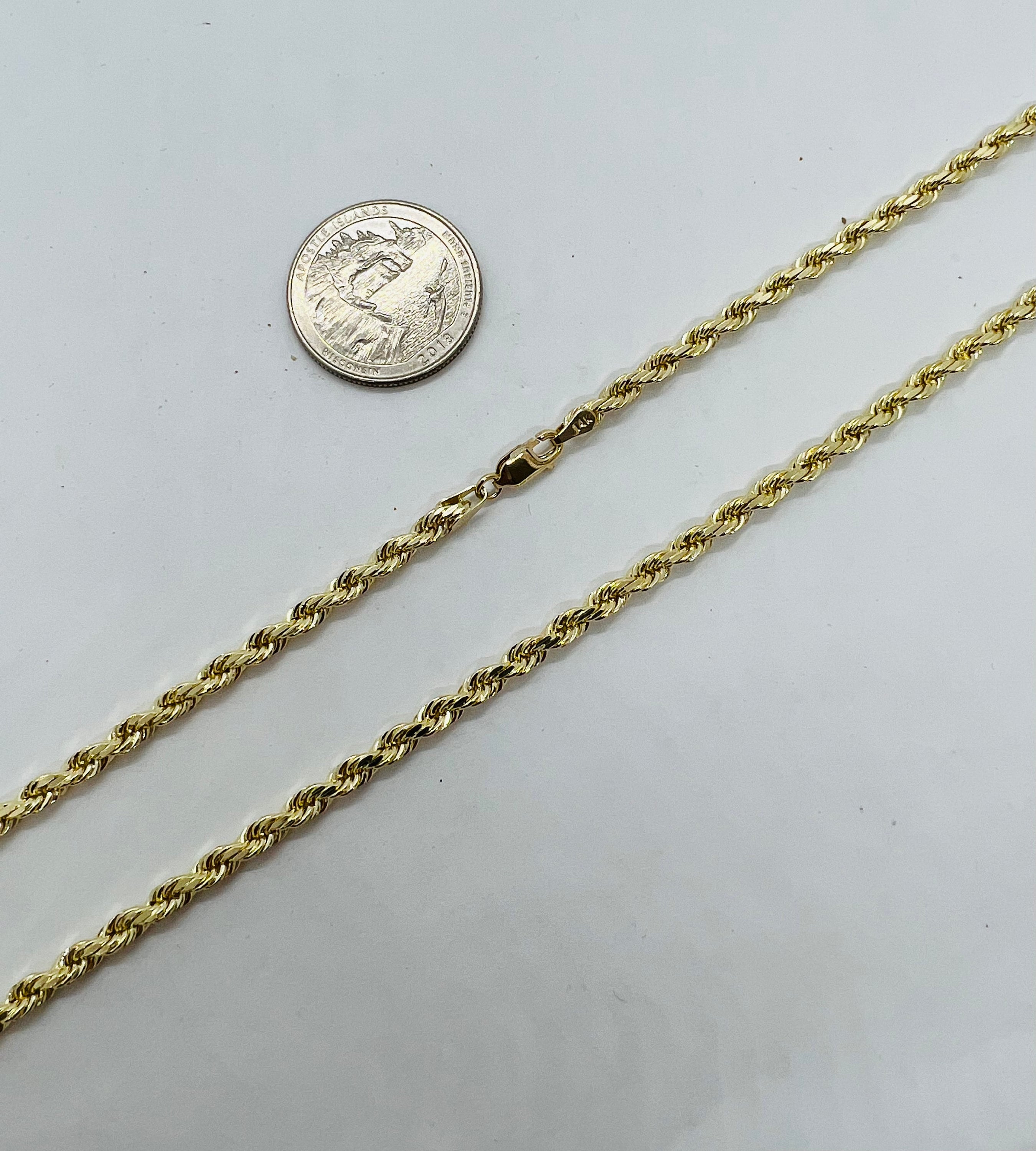14k Gold Solid Rope Chain Necklace Diamond Cut Men's - Etsy