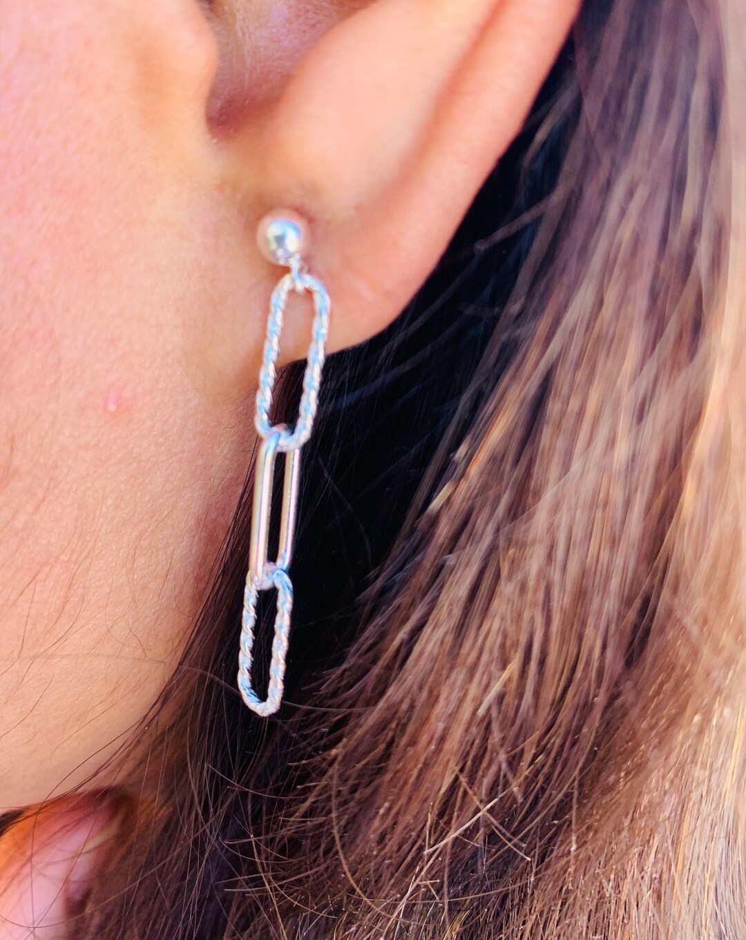 Sterling Silver Paperclip Earrings, Dangle Drop Earrings, Minimalist ...