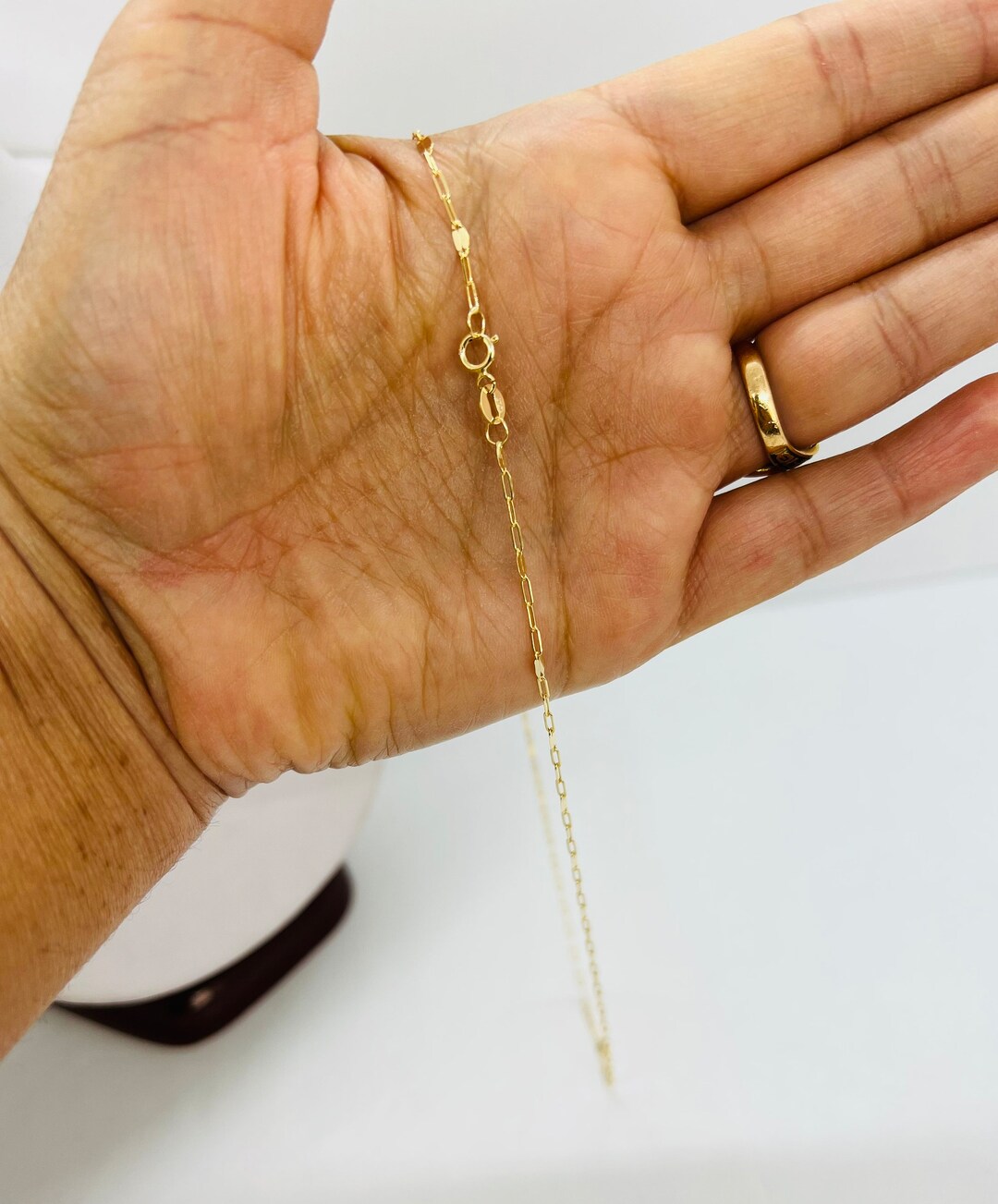 Paperclip Chain 14k Solid Gold Hammer Cut Pattern Necklace - Etsy