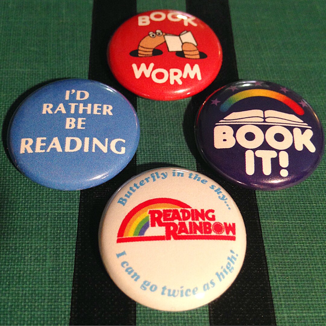 4 I Love Reading 1 Buttons or Magnets FREE Shipping Books Bookworm ...