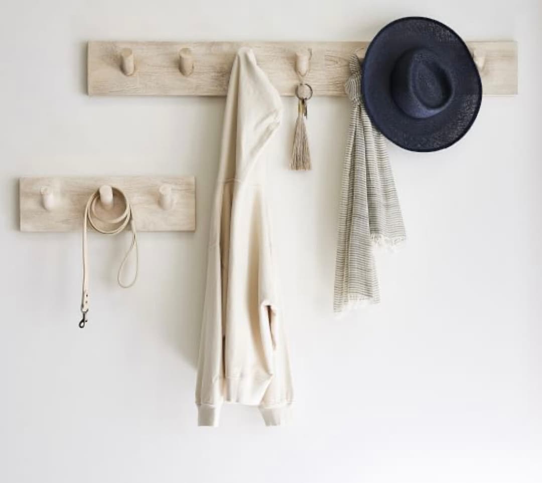 Wood Peg Rail Row of Hooks Modern Coat Rack Scandinavian Peg Rail Coat ...