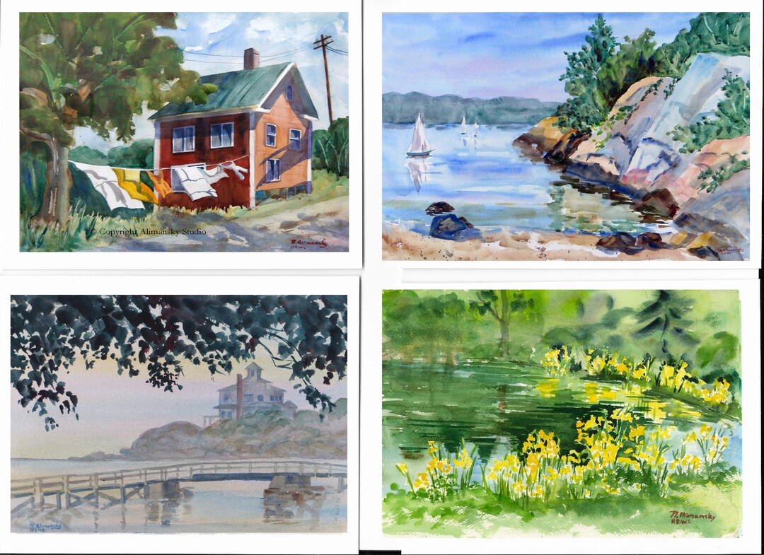 Note Cards of Original Watercolor Paintings, Set of Four Notecards and ...